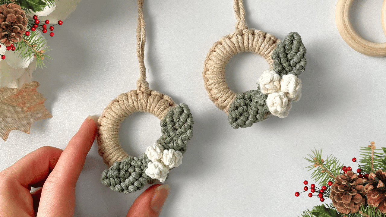 DIY Macrame Wreath Ornament with a Holly Accent: Perfect for Your ...